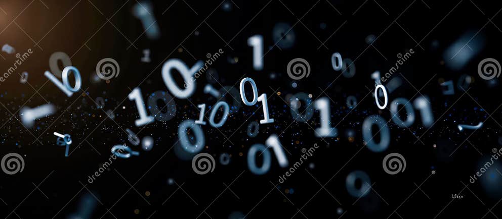 Binary Code Background With Floating Numbers In Digital Space Representing Data Technology