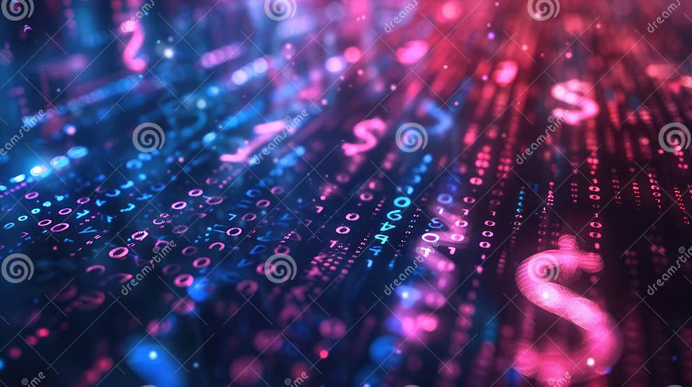Binary Code Background with Glowing Pink and Blue Dollar Signs AIG535 ...