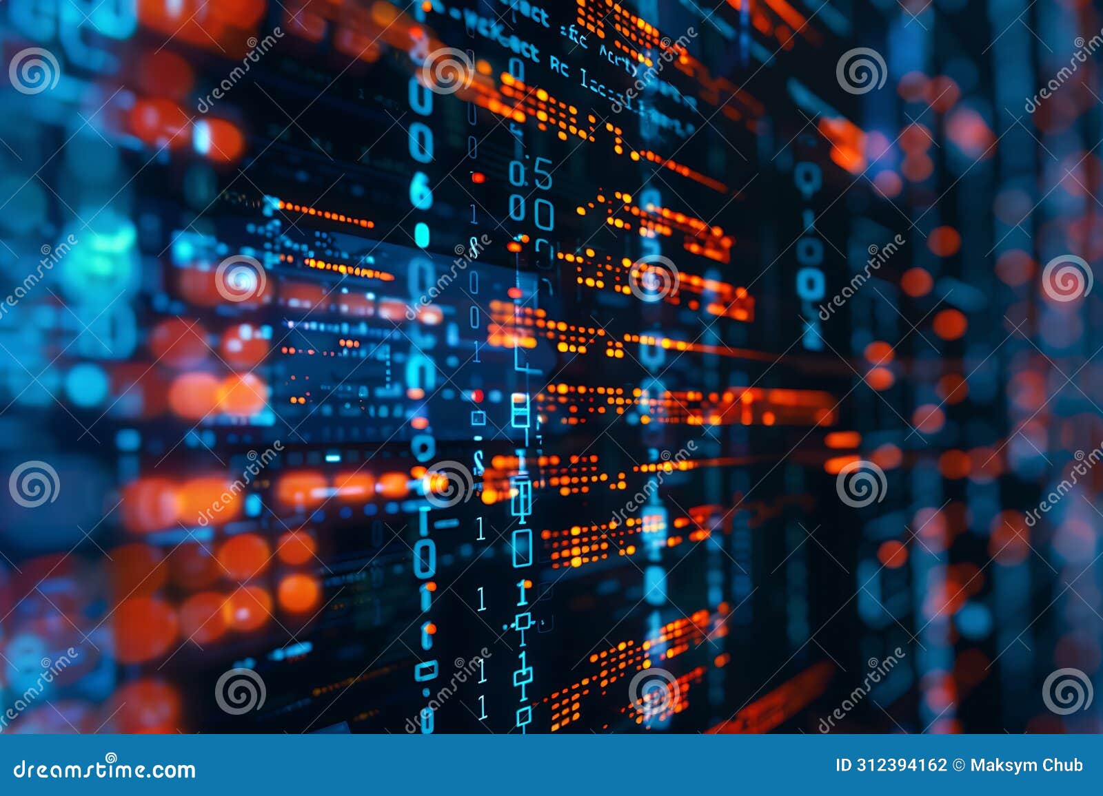 Binary Code Background. Perspective View of the Blue and Red Digital ...