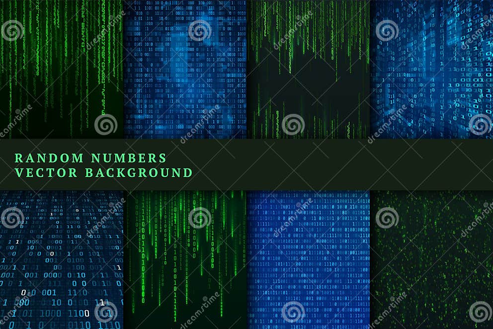 Binary Code Background Set. Random Numbers Stream. Digital Data Coding ...