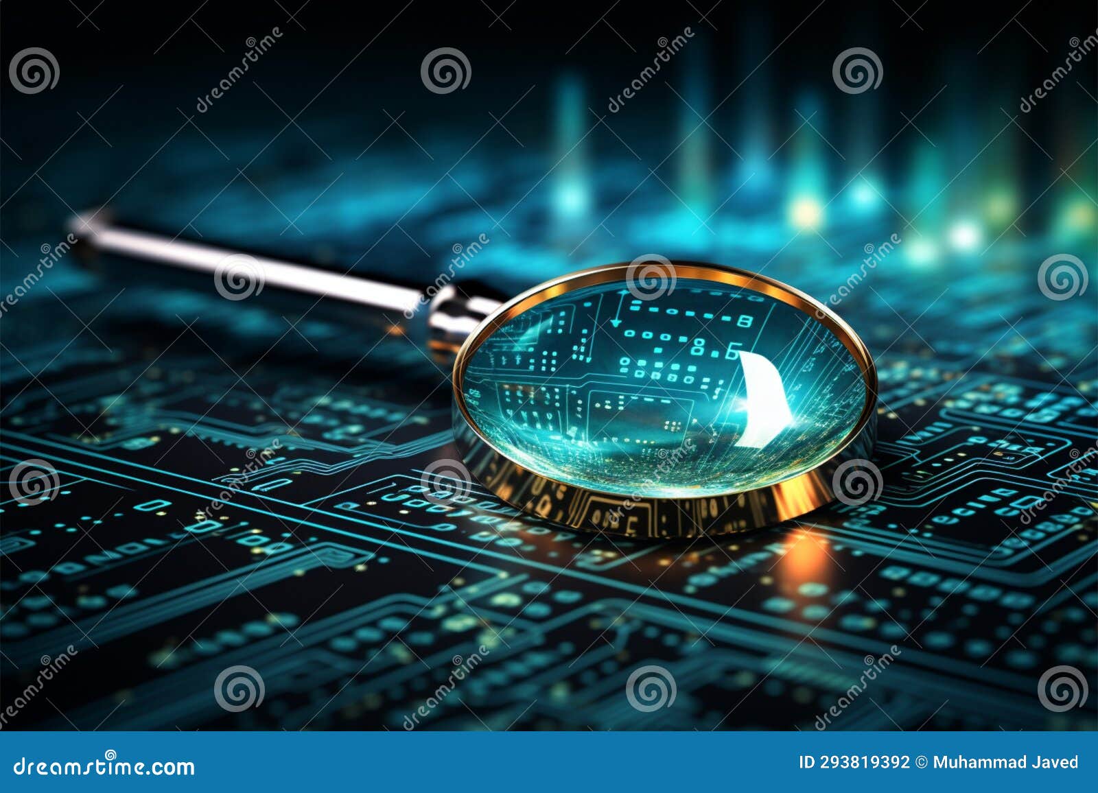 Binary Code and Biometrics Authentication Technology Analyzed Under a Magnifying Glass Stock ...