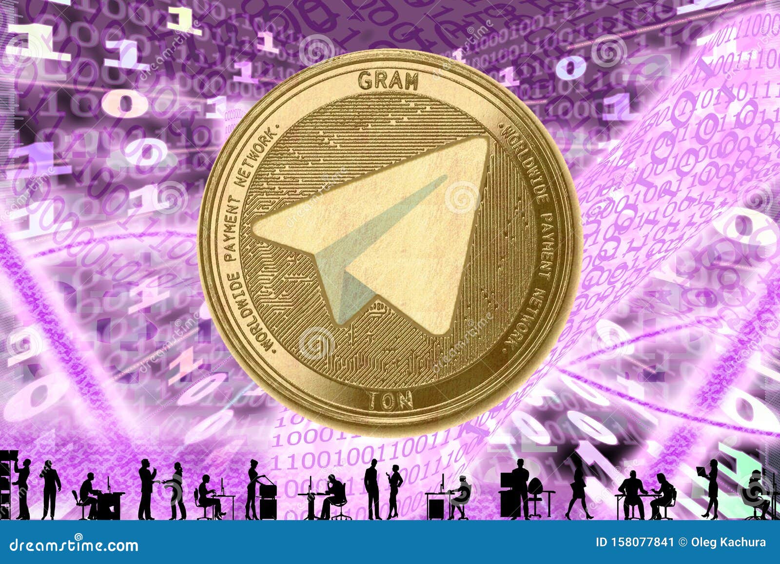 Binary Code on a Black Background with Energy and Silhouette of People ...