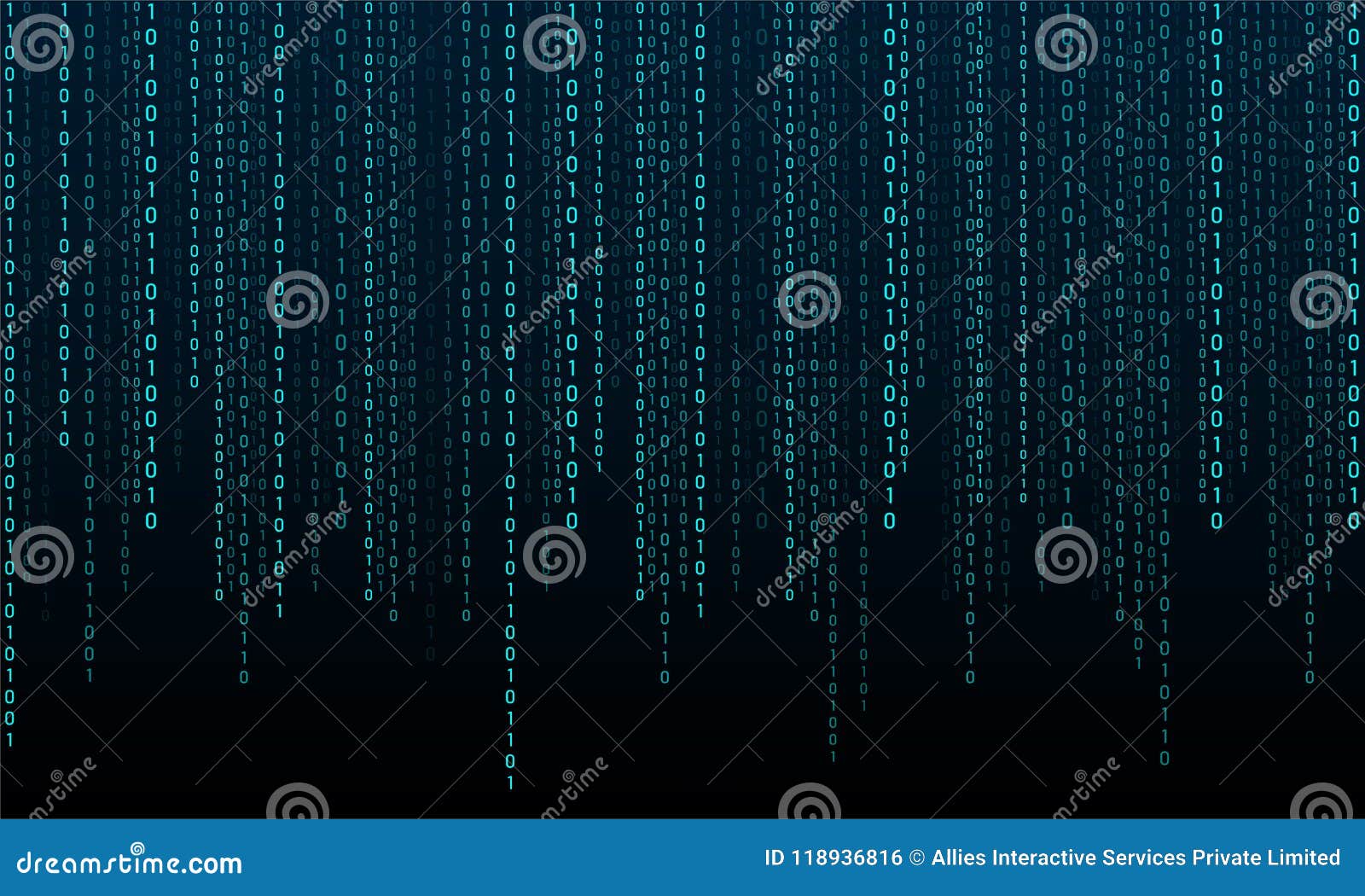 Binary Code on Black Background with Numeric Digit Zero and One Stock ...