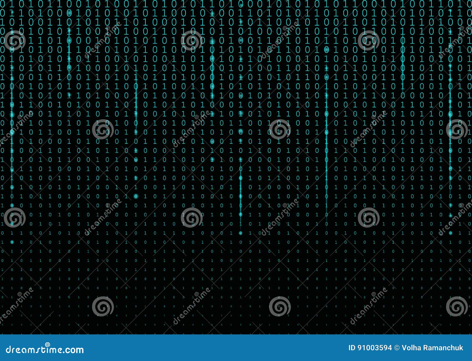 Binary Code Black and Cyan Blue Background. Stock Illustration ...