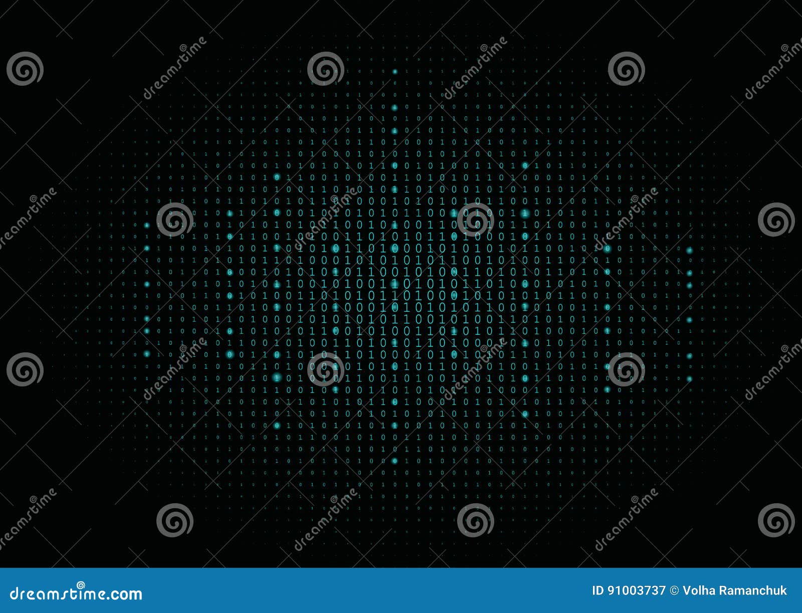 Binary Code Black and Cyan Blue Background. Stock Illustration ...