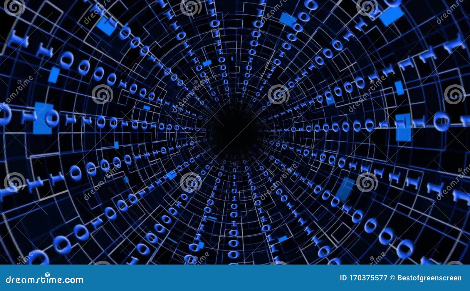 Binary Code in Blue Colour - Abstract Speed Motion in a Tunnel Design - Technology Background ...