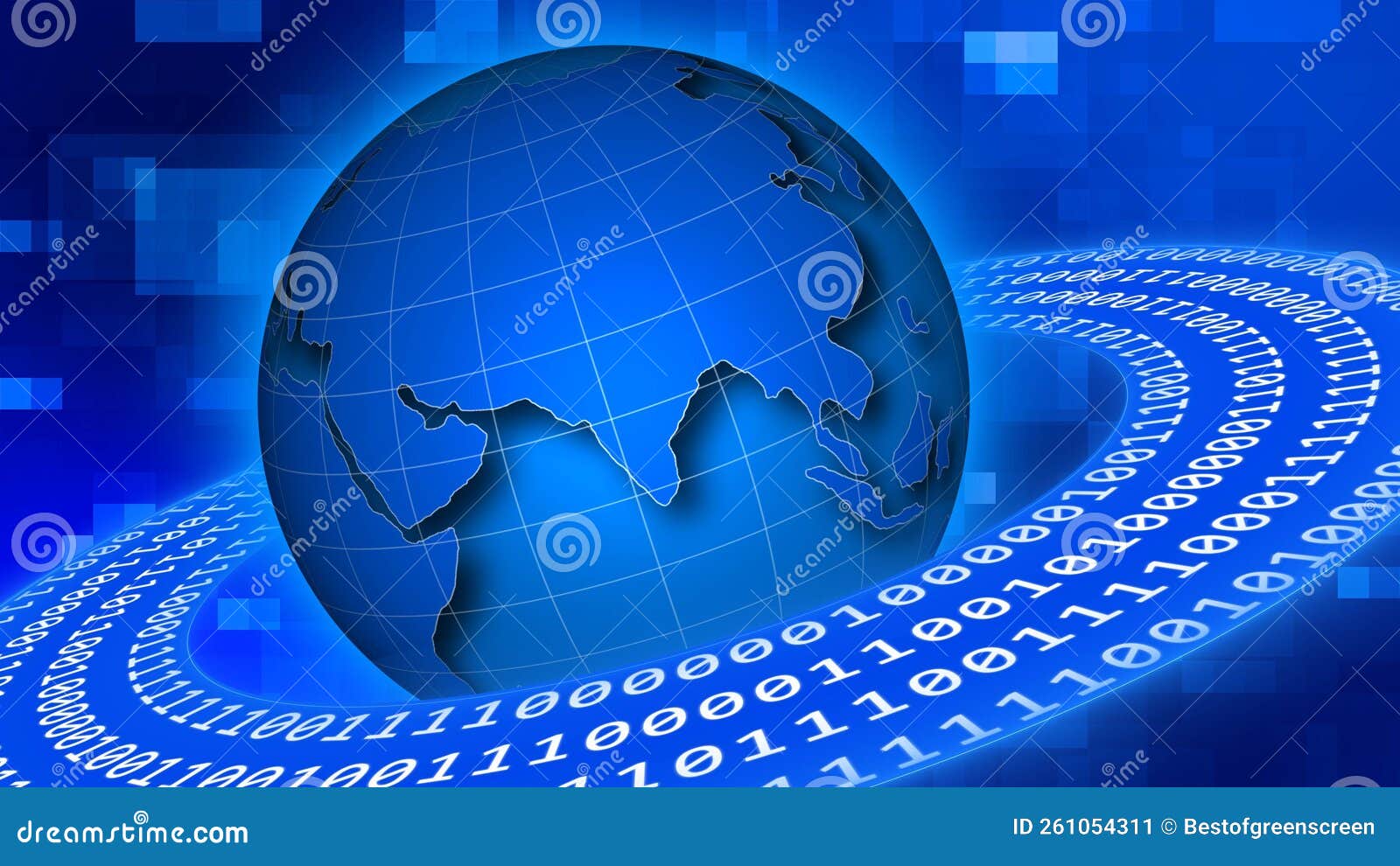 Binary Code Circles Around Earth on Abstract Background from Square ...