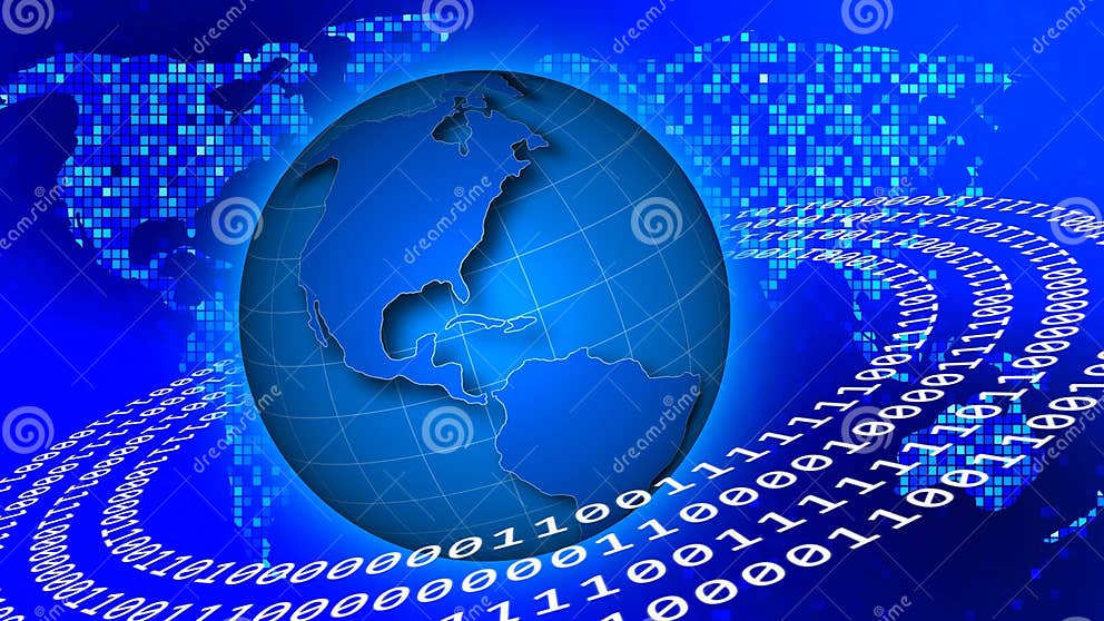 Binary Code Circles Around Earth on Background As Stylized World Map ...