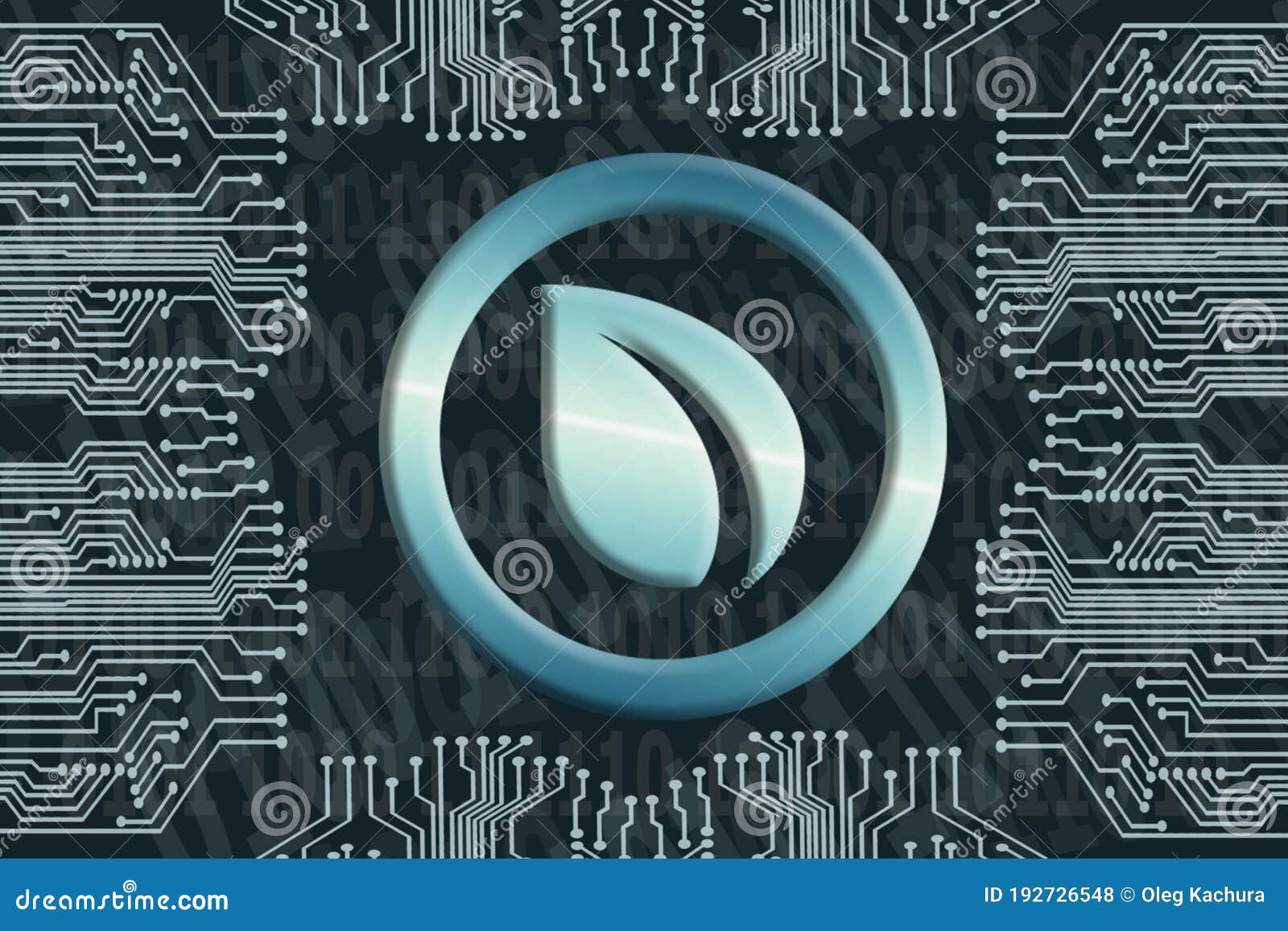 Binary Code and Circuit Board on a Dark Background. Peercoin PPC Cryptocurrency Symbol Stock ...