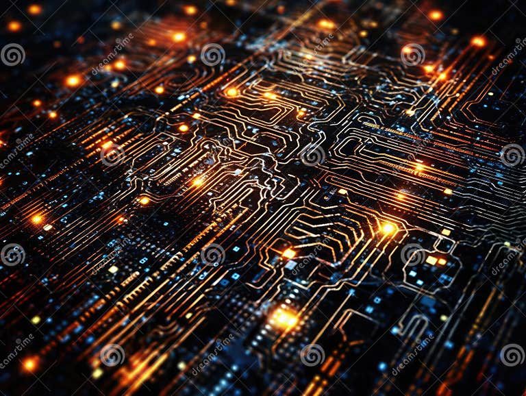 Binary Code and Circuitry in Virtual Space Stock Illustration ...