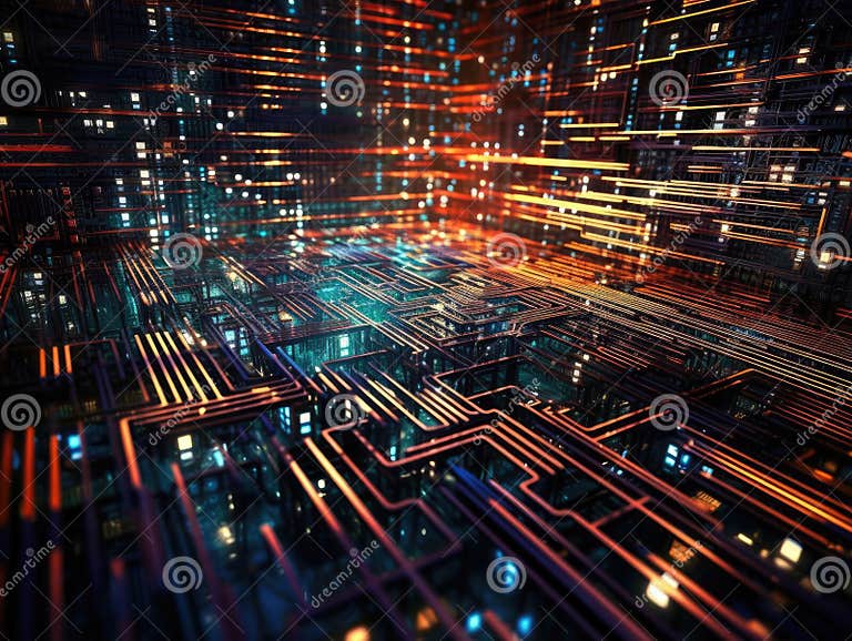 Binary Code and Circuitry in Virtual Space Stock Illustration ...