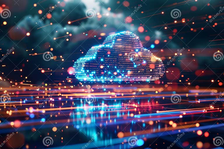 Binary Code Cloud Above Futuristic Circuit Board Symbolizing Cloud Computing and Digital Network ...