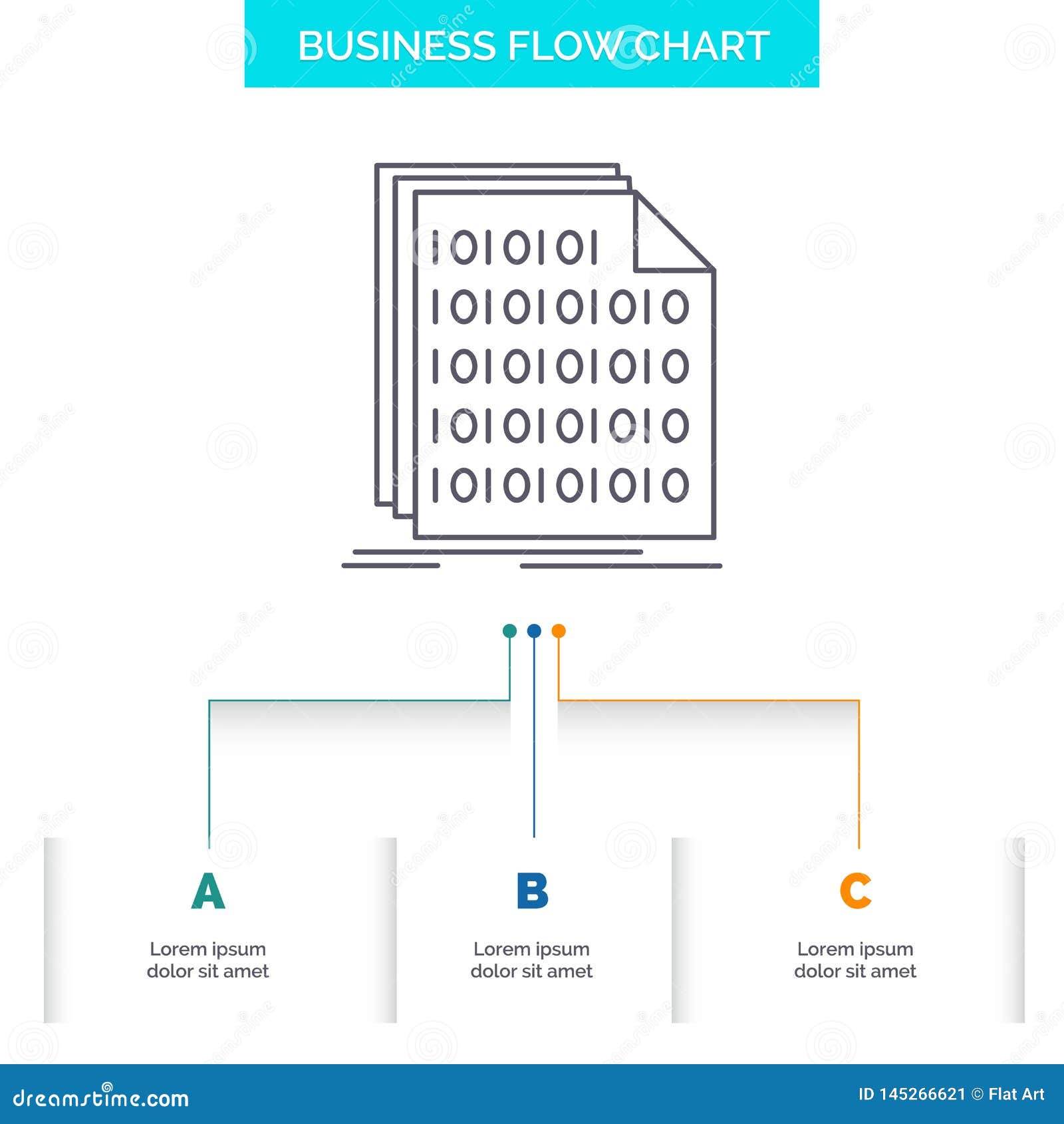Binary Code Coding Data Document Business Flow Chart Design With 3 Steps Line Icon For