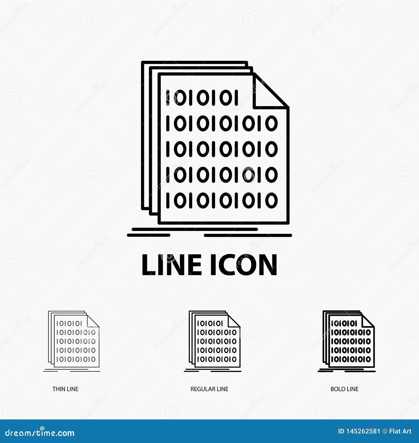 Binary Code Coding Data Document Icon In Thin Regular And Bold Line Style Vector