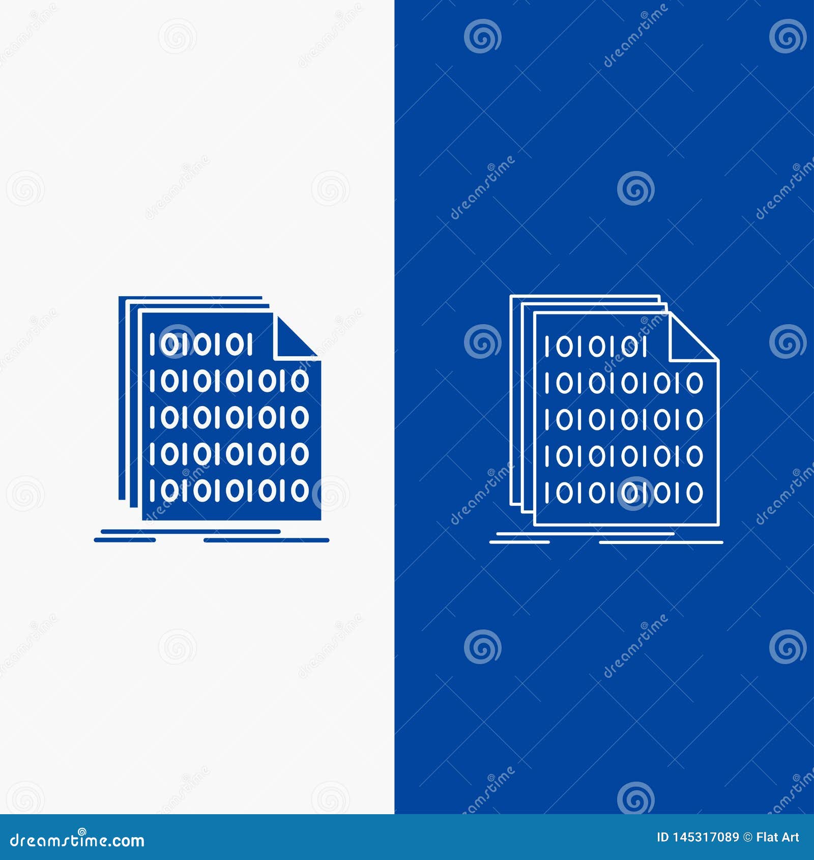 Binary Code Coding Data Document Line And Glyph Web Button In Blue Color Vertical Banner For