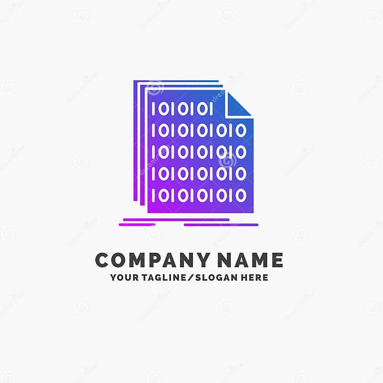Binary, Code, Coding, Data, Document Purple Business Logo Template. Place for Tagline Stock ...