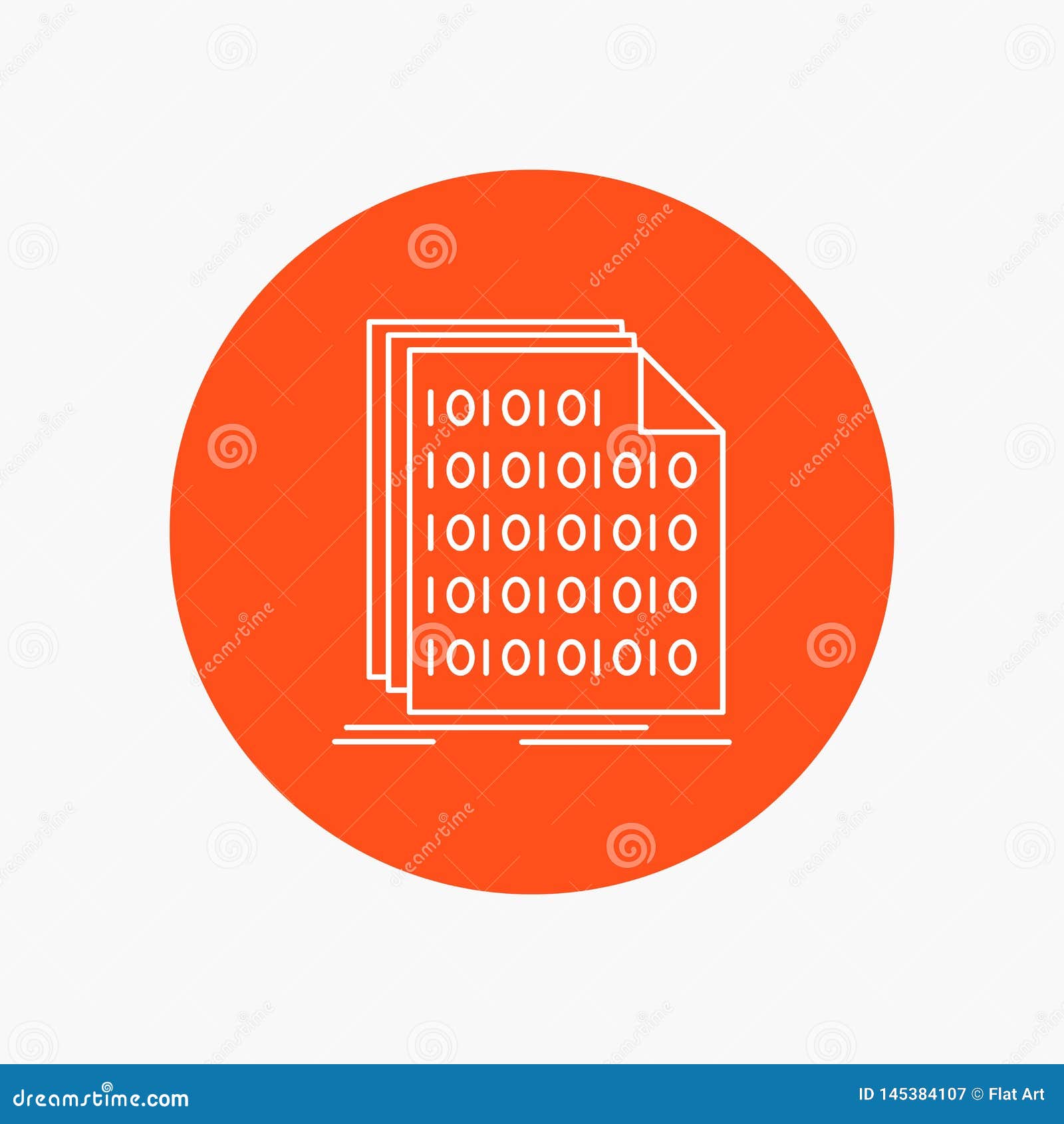 Binary Code Coding Data Document White Line Icon In Circle Background Vector Icon