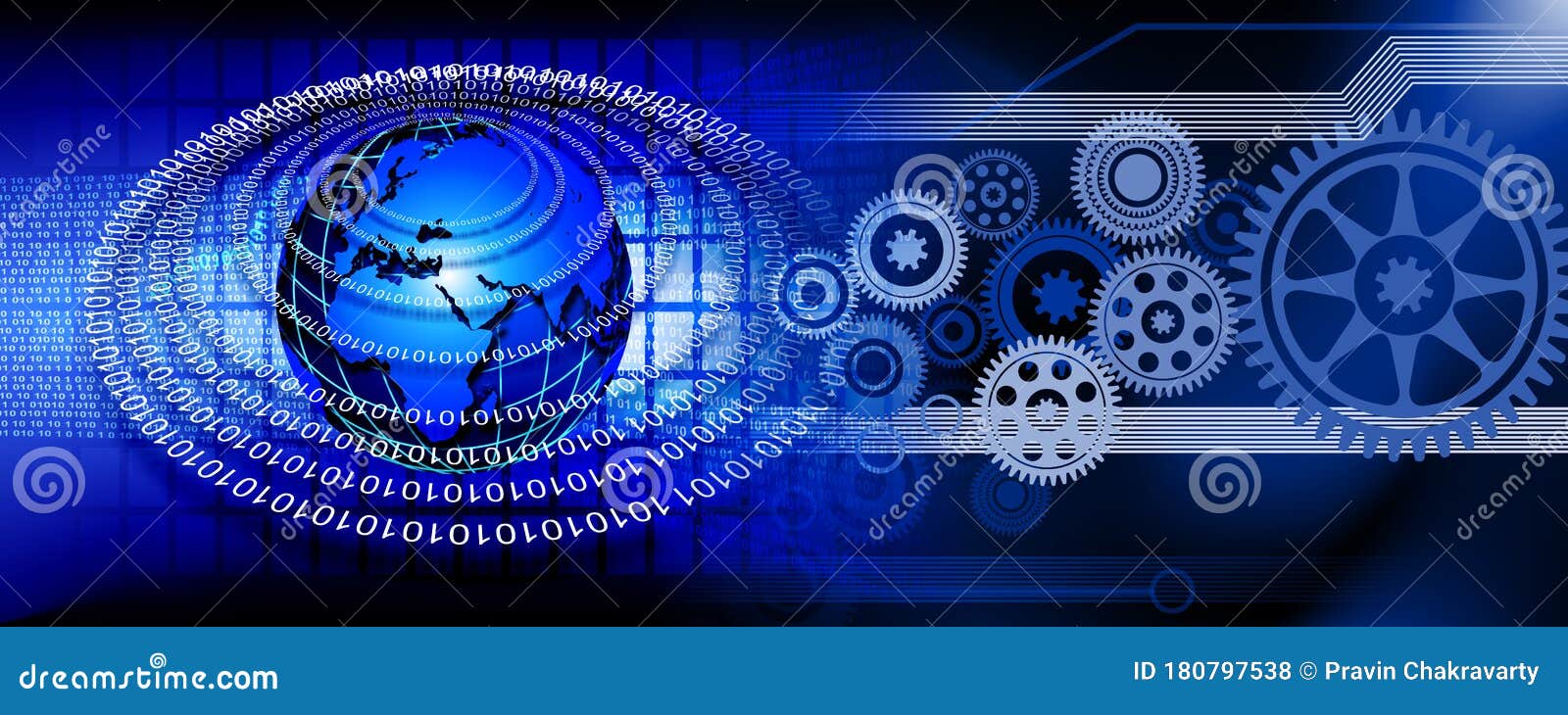 Binary Code and Cogs Background with Global Marketing , Digital Abstract Technology Background ...