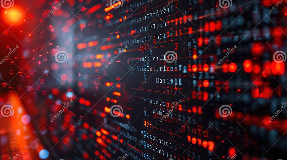 Binary Code on a Computer Screen with Red and Orange Colors Stock ...