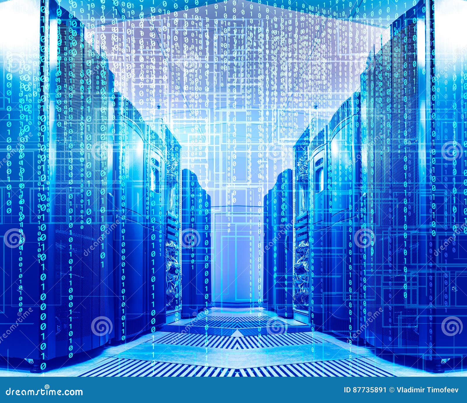 Binary Code Covers a Portion of the Mainframe in Data Center Stock Image - Image of interior ...