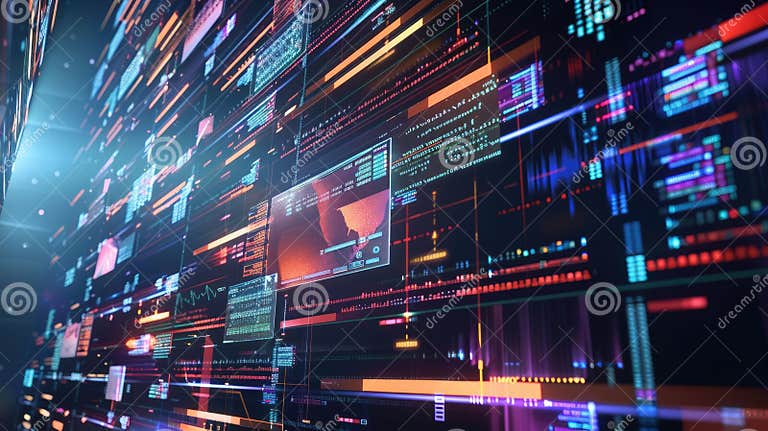 Binary Code on Dark Background Glowing Blue and Orange Lines of Code ...