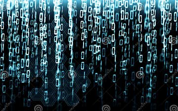 Binary Code Data Bit Screen Display on Laptop Computer Screen. Matrix ...