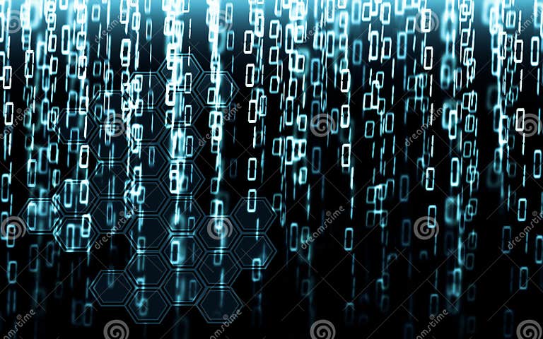 Binary Code Data Bit Screen Display on Laptop Computer Screen. Matrix ...