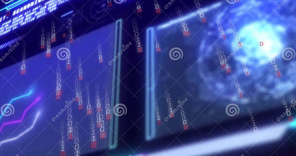 Binary Code and Data Charts Image Over Digital Screens Stock Image ...