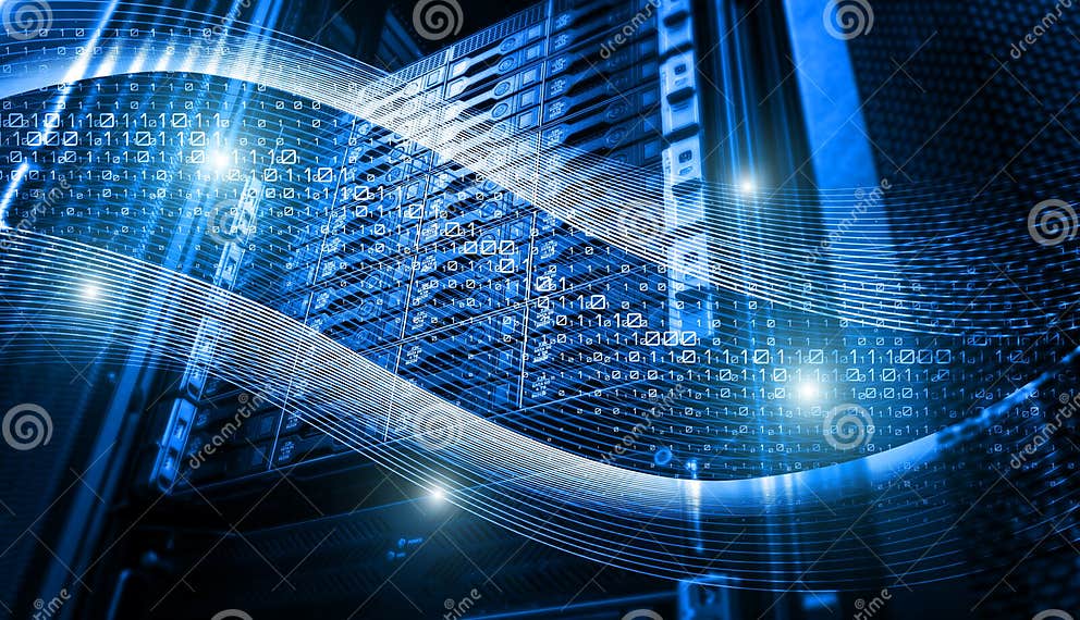 Binary Code Data Flow Inside Server Array Stock Photo - Image of flow ...