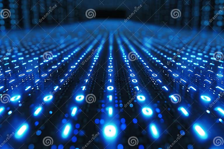 Binary Code Data Flowing in Server Room, Big Data Concept. Technology ...