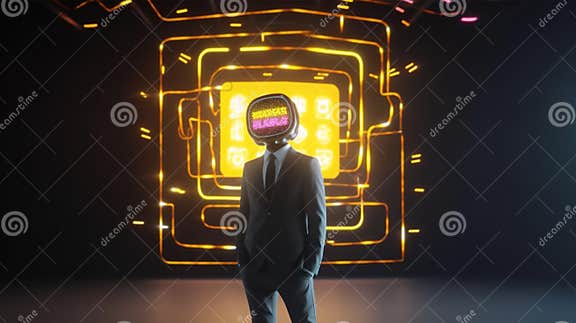 Binary Code on Digital Background. Businessman with Smily Emoji ...