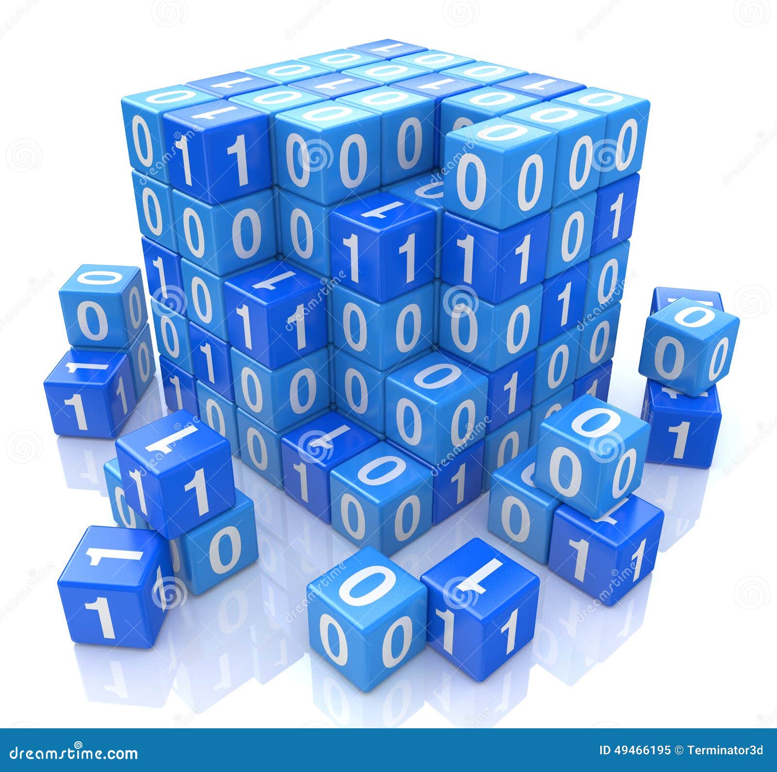 Binary Code on Digital Blue Cube, 3d Image Stock Illustration ...