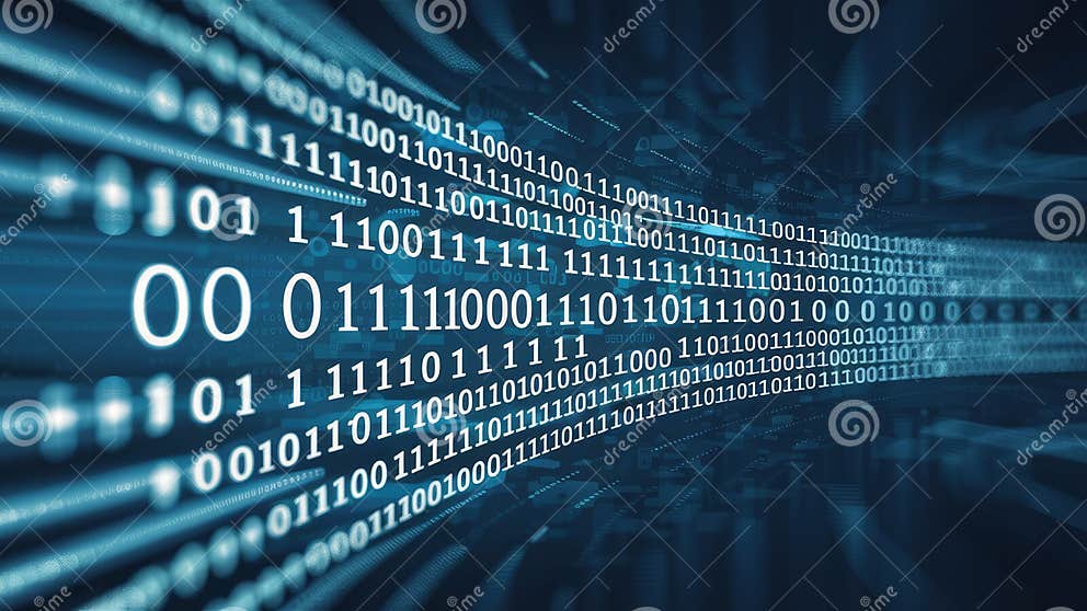 Binary Code Digital Data Stream in Cyberspace, Bytes Zero One Copy ...