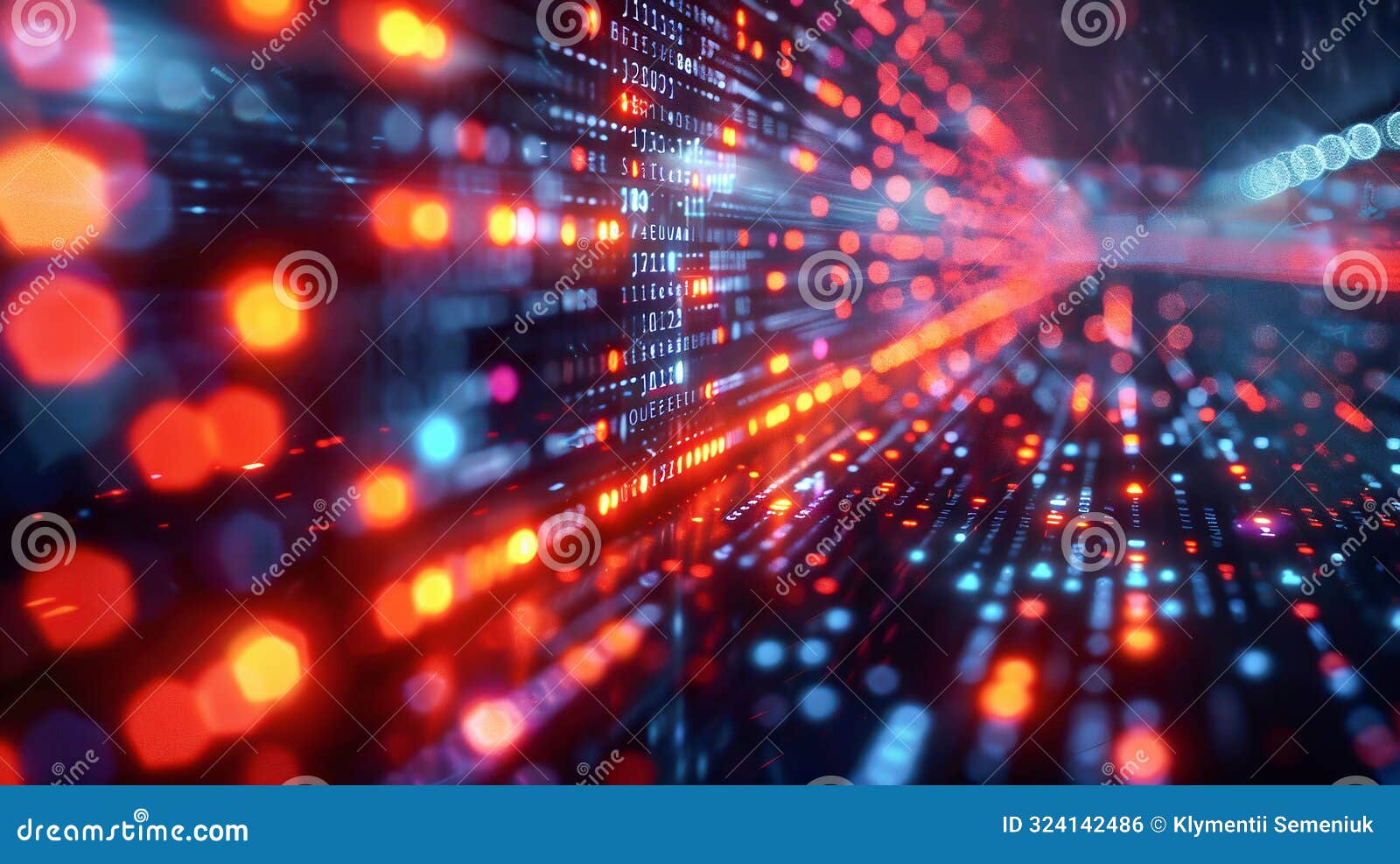 Binary Code and Digital Lines Abstract Background. Red Fiber Optics ...