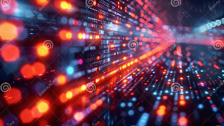 Binary Code and Digital Lines Abstract Background. Red Fiber Optics Programming Matrix Digital ...
