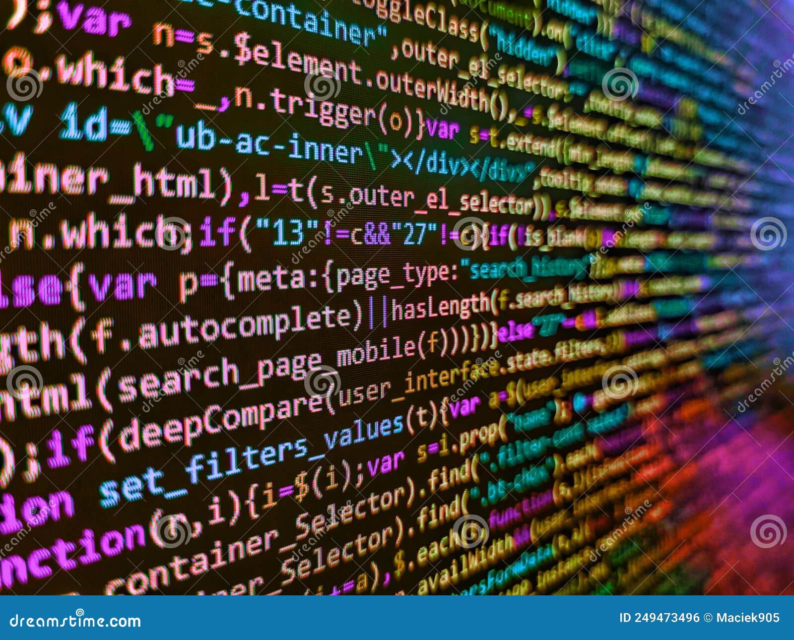 Binary Code Digital Technology Background. Shallow Depth of Field Effect. Programming Code ...