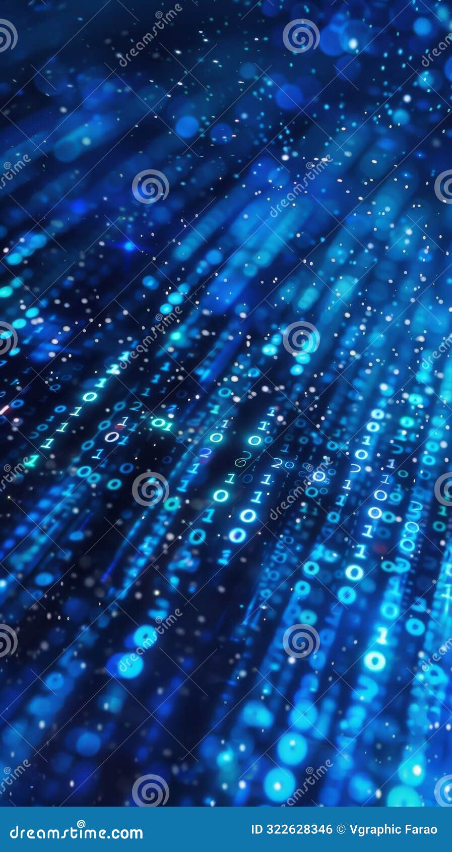 Binary Code Digits on a Glowing Blue Background, Digital Data Stream ...