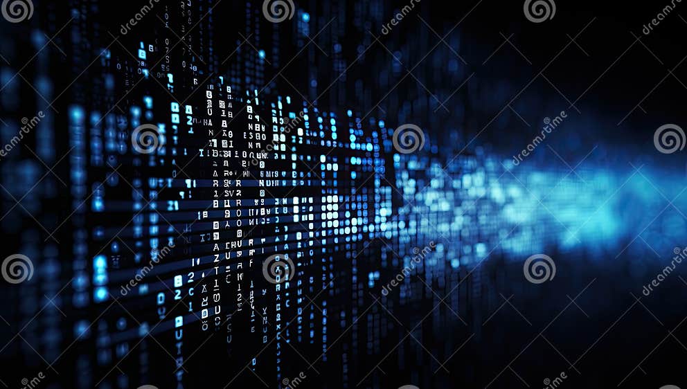 Binary Code Dots and Blue Lights in Digital Composition Stock Image ...
