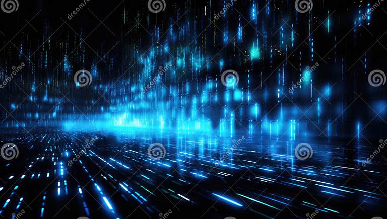 Binary Code Dots and Blue Lights in Digital Composition Stock Image ...