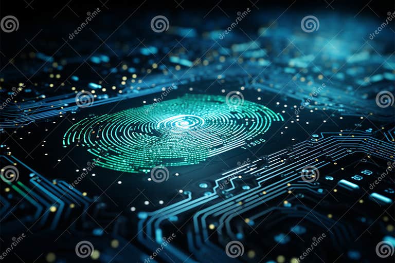 Binary Code and Fingerprint Scan Enhance Access Security on Deep Blue Stock Illustration ...