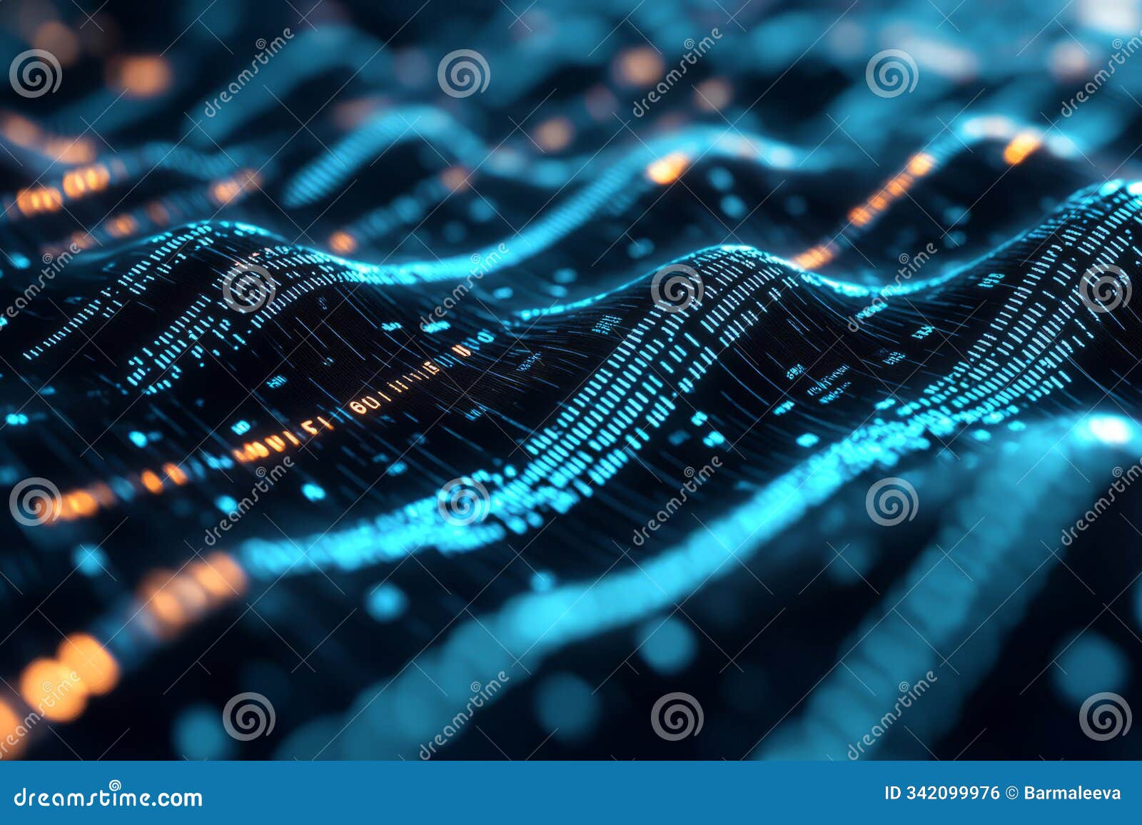 Binary Code Flowing In Wavy Patterns Digital Communication And