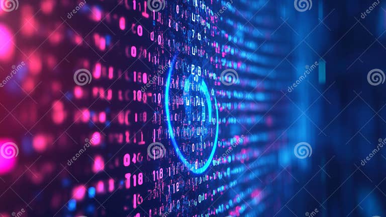 Binary Code with Glowing Digital Circle in a Futuristic Cyber ...