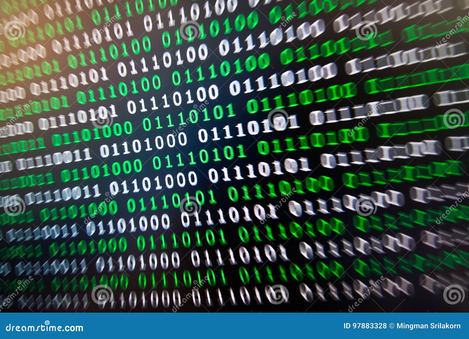 Binary Code Green Blue Digital Color on Black Background Stock ...