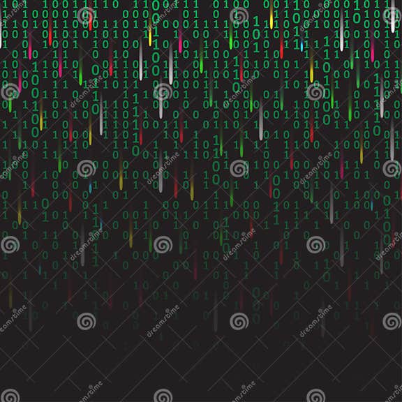 Binary Code Green and Dark Background with Fireworks, Digits on Screen. Algorithm Binary, Data ...