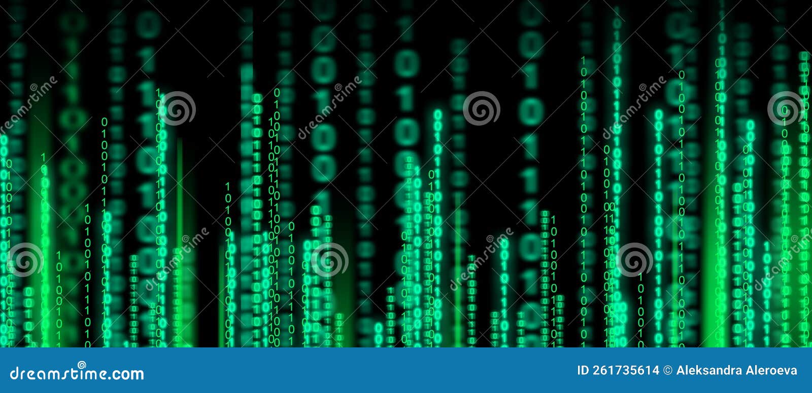 Binary Code with Green Neon Glow, Computer Coding. Stock Illustration ...