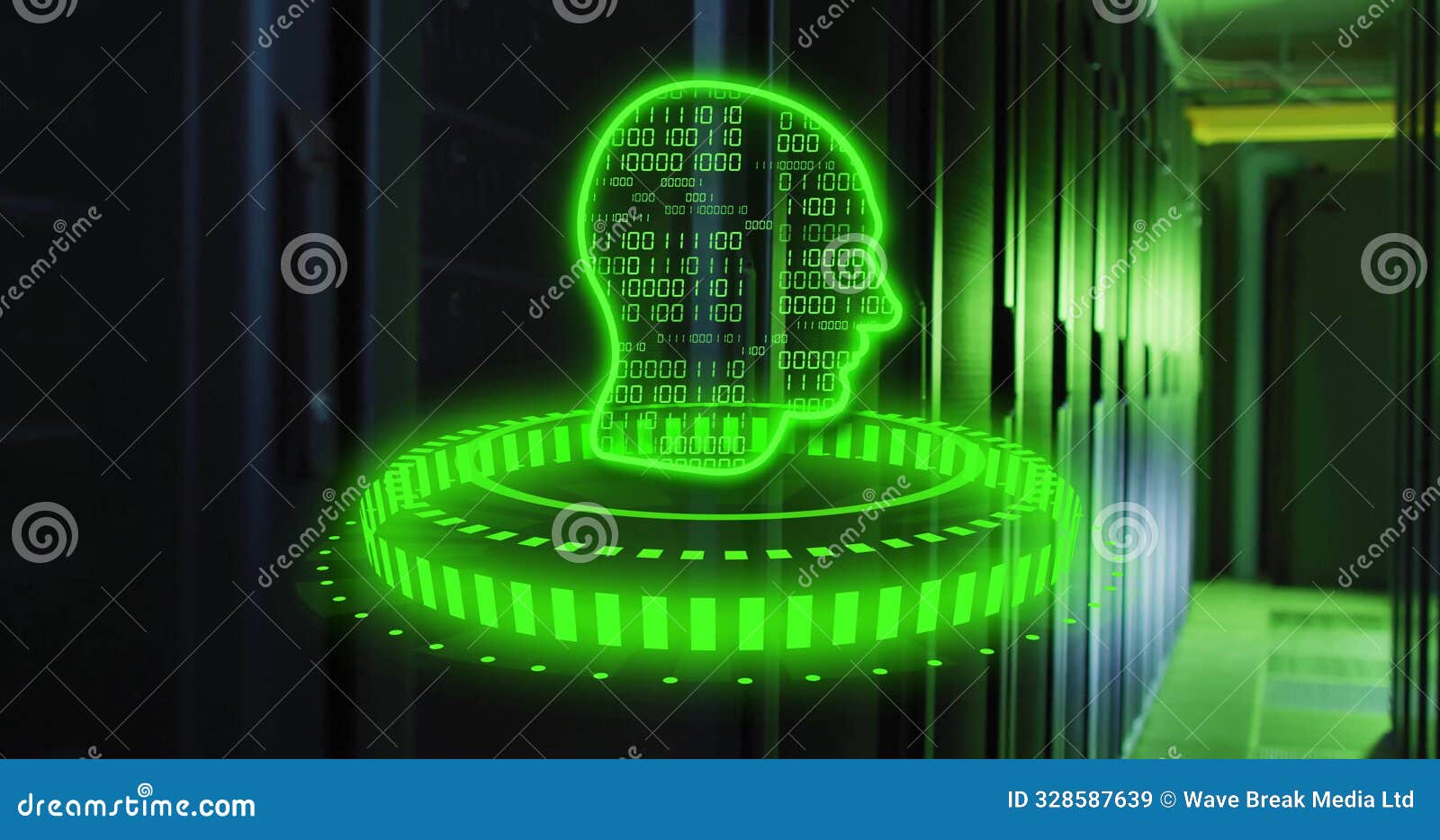 Binary Code Human Head and Digital Interface Image Over Server Room Stock Image - Image of ...