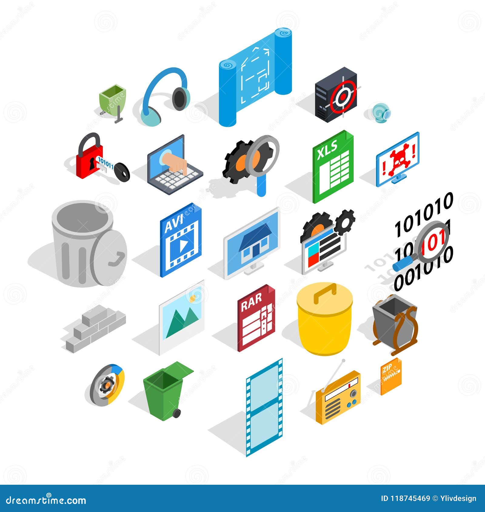 Binary Code Icons Set, Isometric Style Stock Vector - Illustration of ...