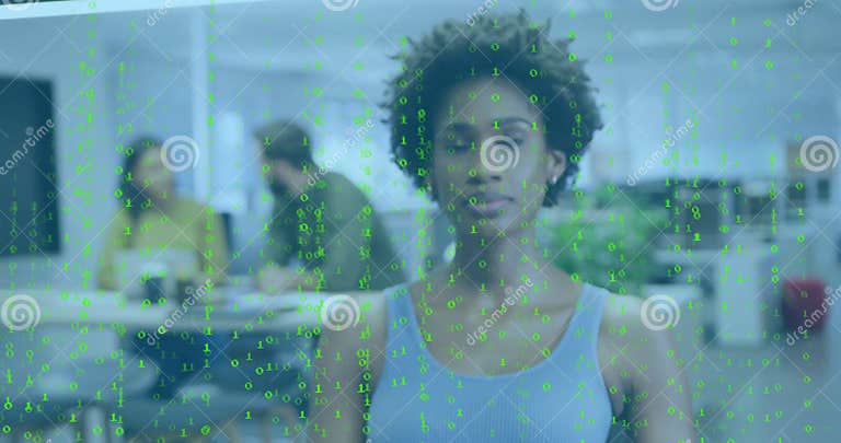 Binary Code Image Over Diverse People Working in Modern Office Stock Photo - Image of design ...