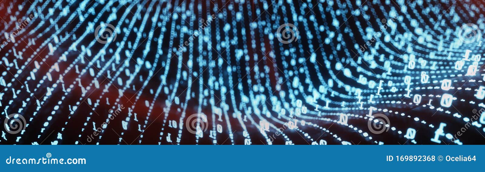 Binary Code Landscape Close Up Blue with Red Flare Stock Illustration ...