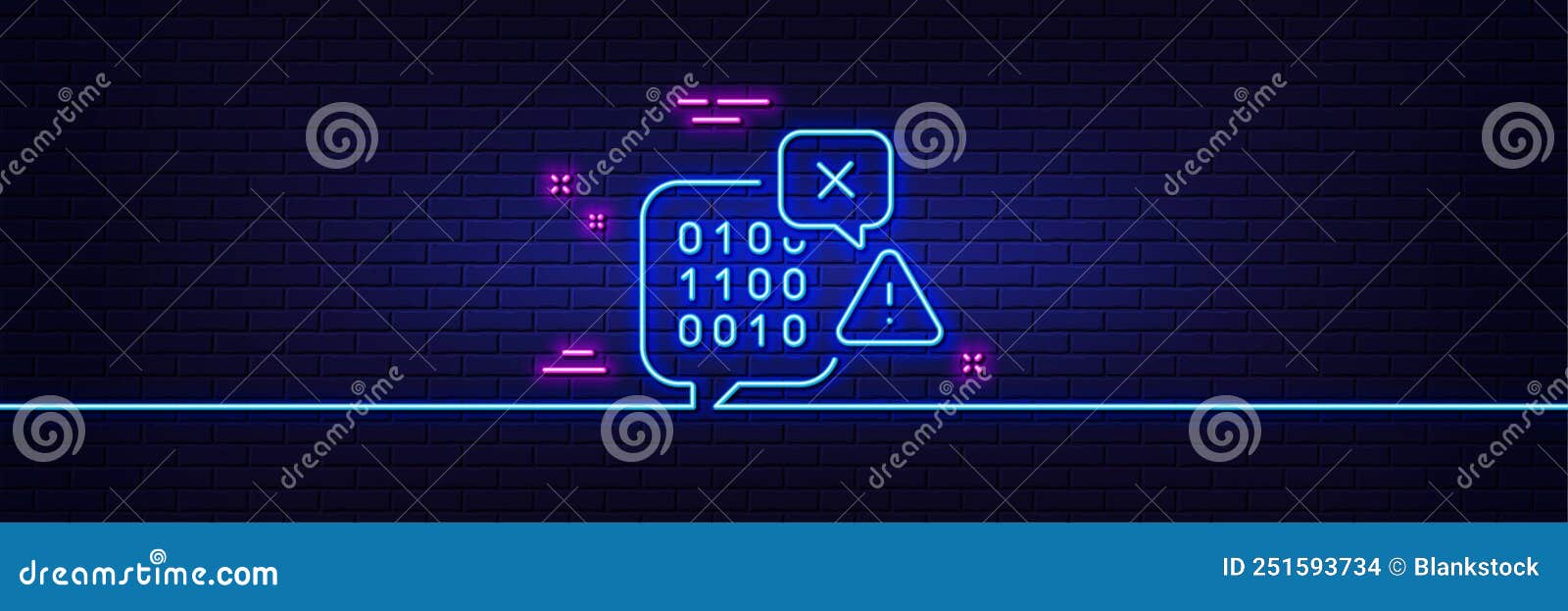 Binary Code Line Icon. Ransomware Threat Sign. Neon Light Glow Effect ...